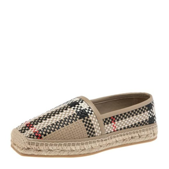 Burberry | Shoes | Burberry Check Plaid Woven Leather Espadrilles Flats ...